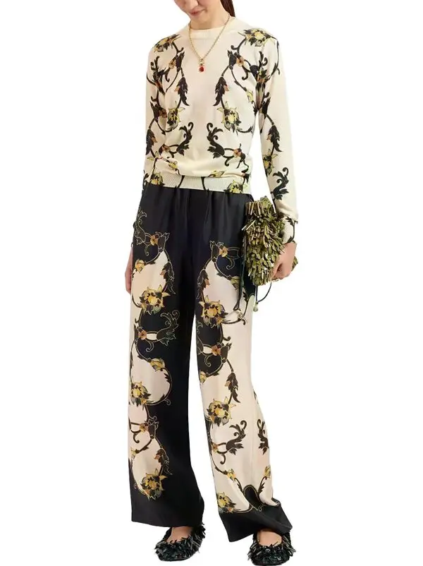 La DoubleJ Silky Crew-neck Sweater With Swirling Buttercup Motif - Neutrals
