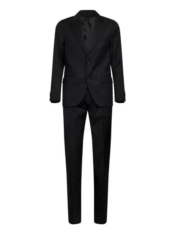 LARDINI Peak-lapel Virgin-wool Suit - Black