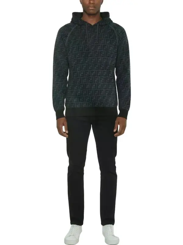 Fendi Zucca Print Drawstring Hoodie - Green
