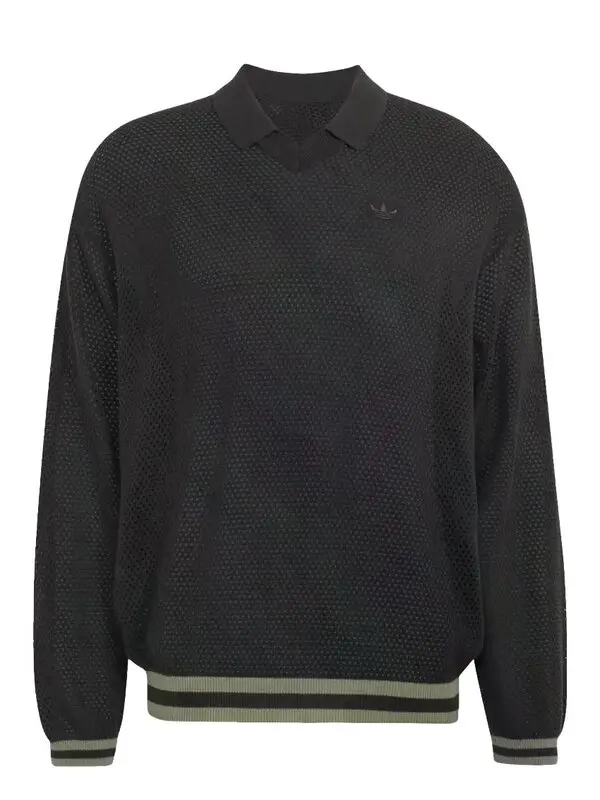 Adidas Mesh Knit Logo Print Sweater - Black