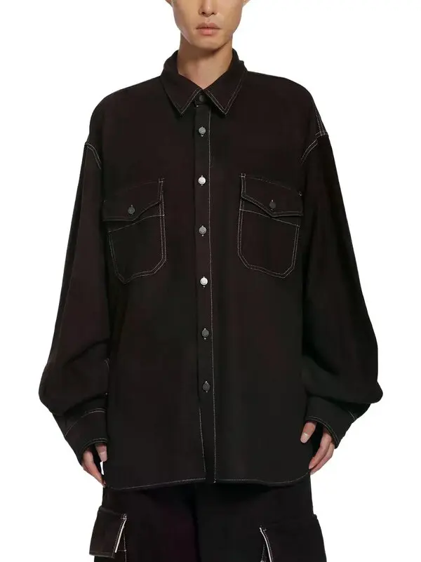 UMA WANG Tavis Contrast-stitch Oversized Shirt - Brown