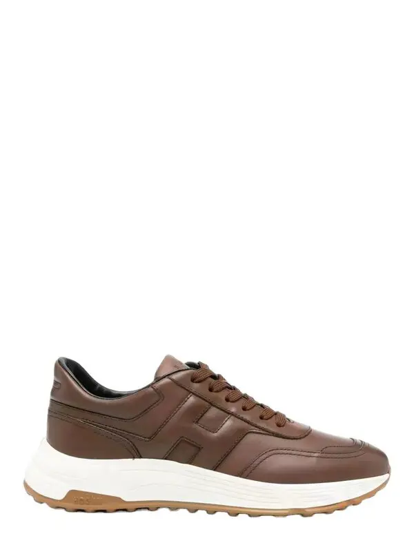 Hogan Hyperlight Leather Sneakers With Logo Patch - Brown