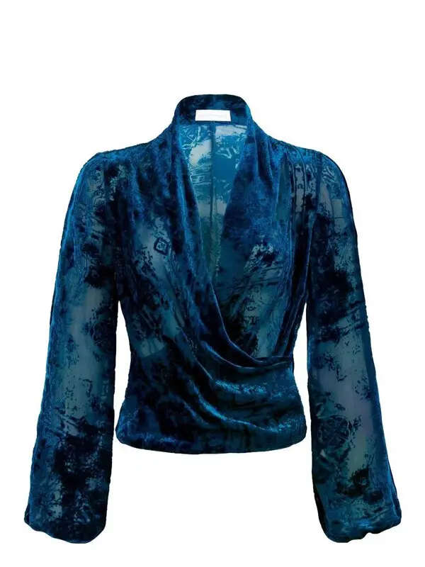 Silvia Tcherassi Devoré-effect Wrap Blouse - Blue