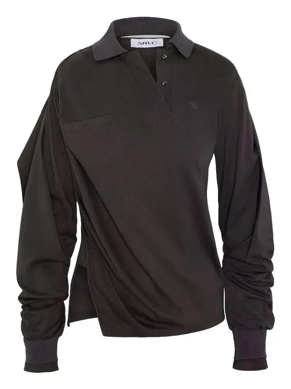 SRVC STUDIO Long-sleeve Wrap-front Polo Top - Grey