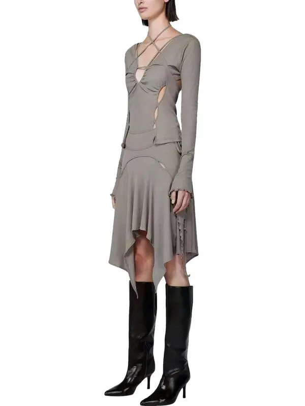 SRVC STUDIO Stiletto Cut-out Asymmetric Midi Skirt - Grey