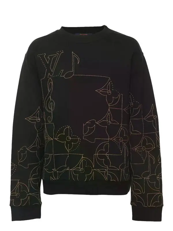 LOUIS VUITTON Embroidered Music Line Crew Neck Sweater - Black