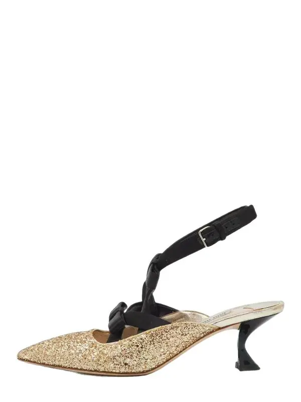 Miu Miu Glitter-effect Pointed Toe Mules - Gold