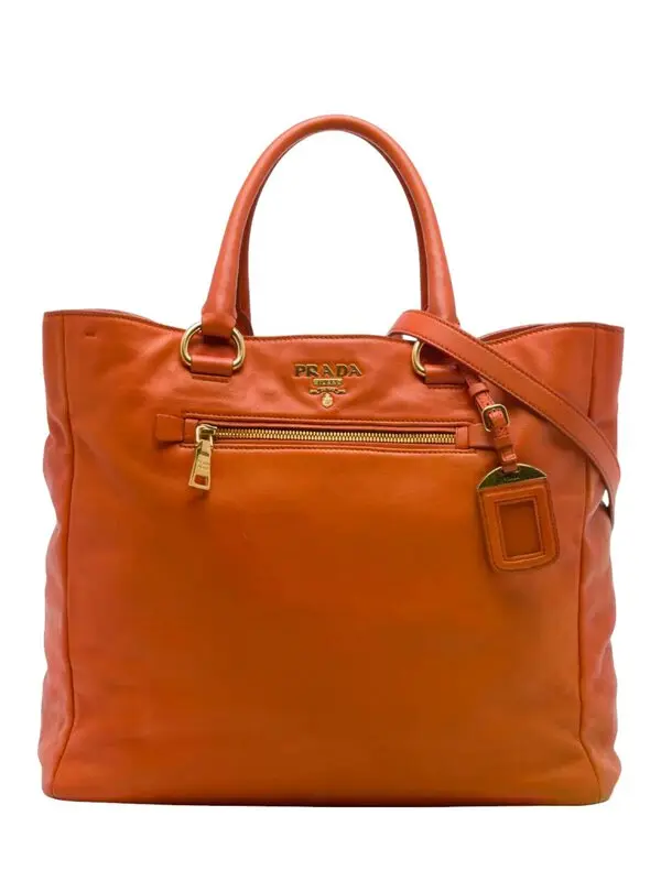 Prada Vitello Daino Convertible Tote Satchel - Orange