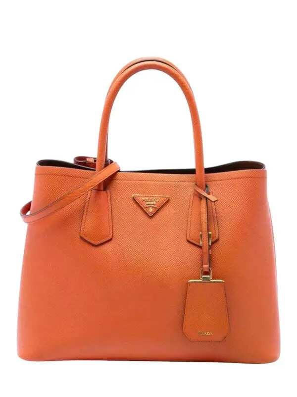 Prada Saffiano Cuir Double Handle Satchel - Orange