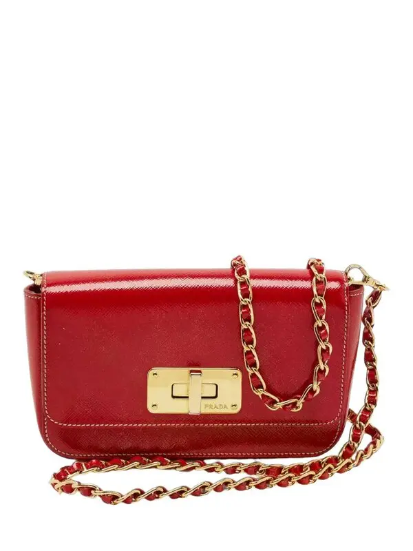Prada Saffiano Turn-lock Shoulder Bag - Red