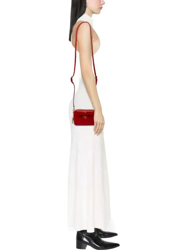 Prada Saffiano Vernice Bow Camera Bag - Red