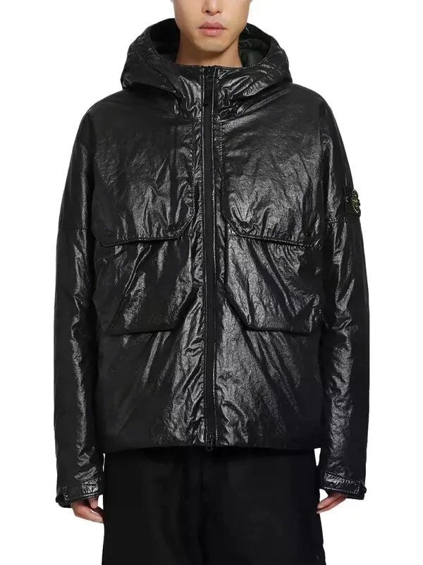Stone Island Hooded Crinkled-finish Parka - Black