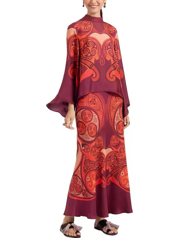 La DoubleJ Silk Twill Printed Mermaid Maxi Skirt - Red
