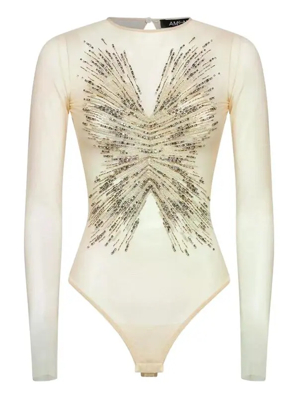 Amen Embellished Cut-out Bodysuit - Neutrals