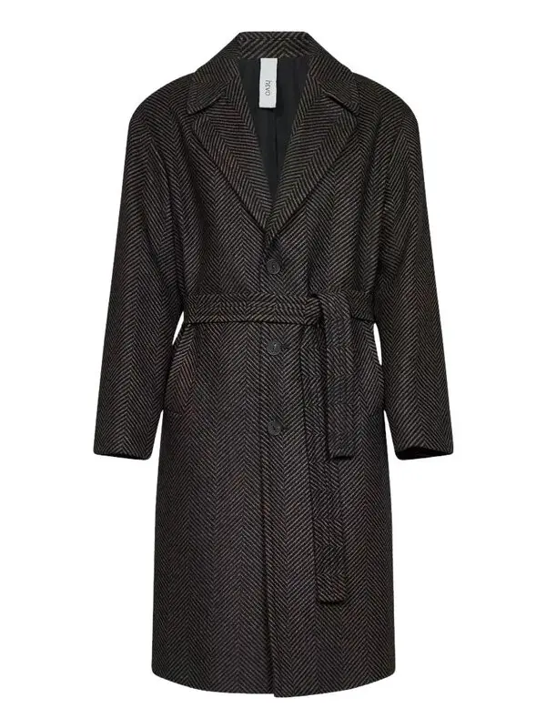HEVO Belted Herringbone-pattern Coat - Black