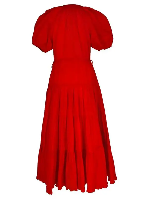 Ulla Johnson Puffed Sleeve Tie Dress - Red