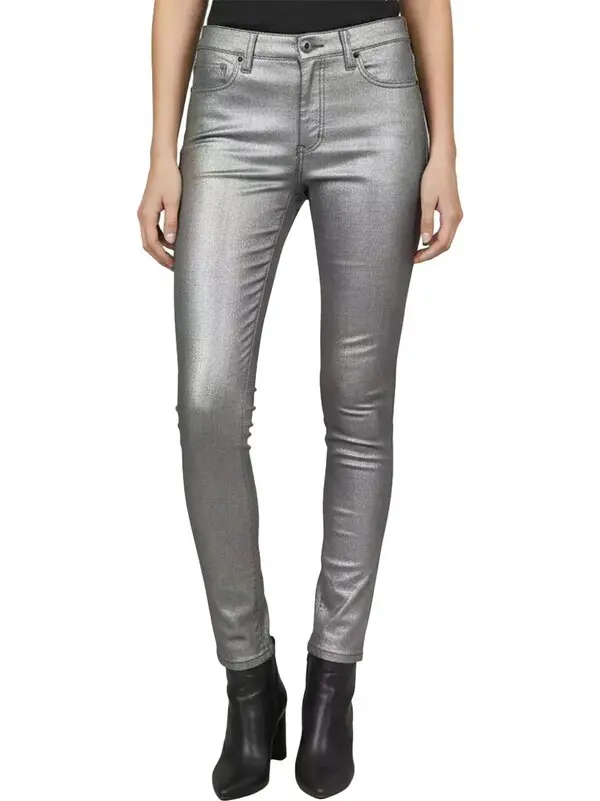 Saint Laurent Metallic Skinny Jeans - Silver