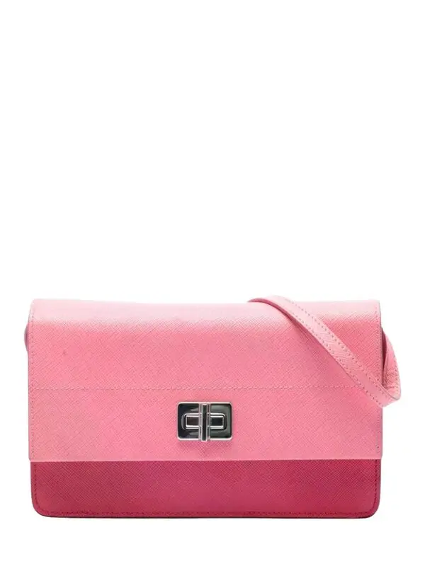 Prada Bicolor Saffiano Leather Wallet On Strap Crossbody Bag - Pink