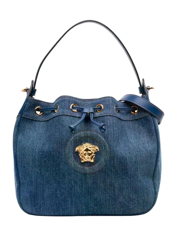 Versace La Medusa Denim Bucket Bag - Blue