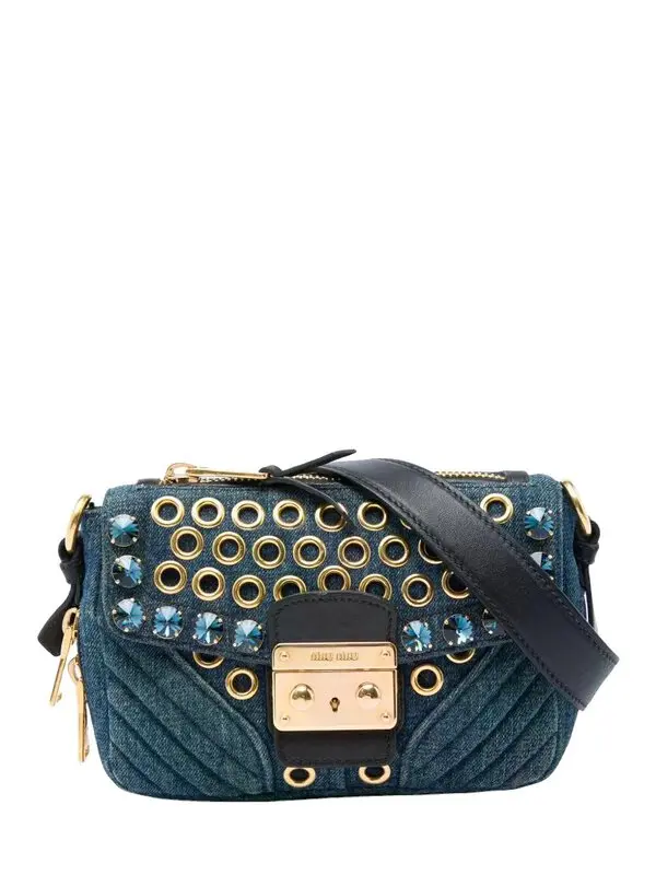 Miu Miu Denim Biker Crossbody Bag - Blue