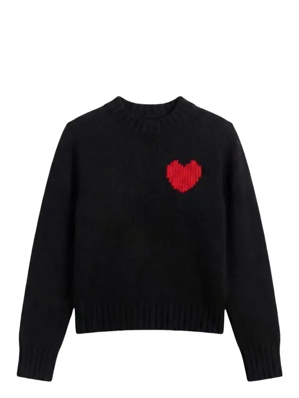Chinti & Parker Heart Intarsia Merino Wool Sweater - Black