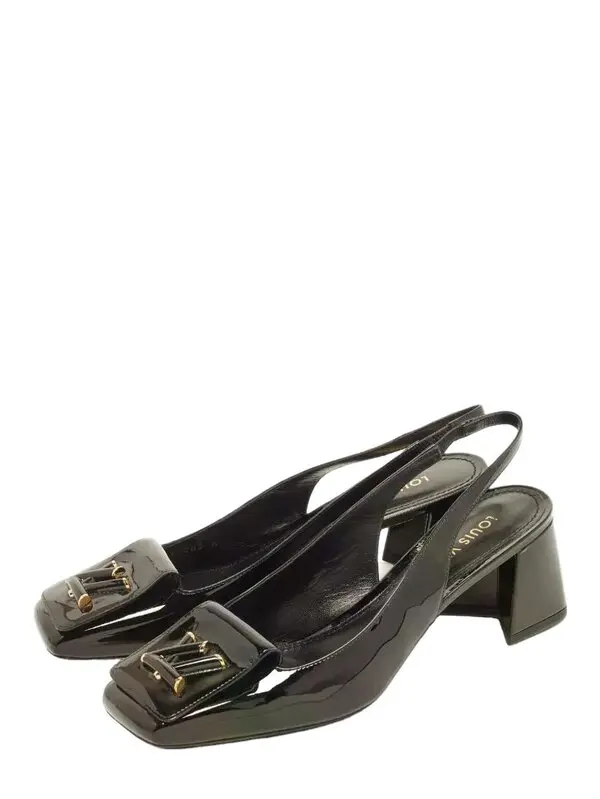 LOUIS VUITTON Patent Leather Slingback Block Heel Pumps - Black