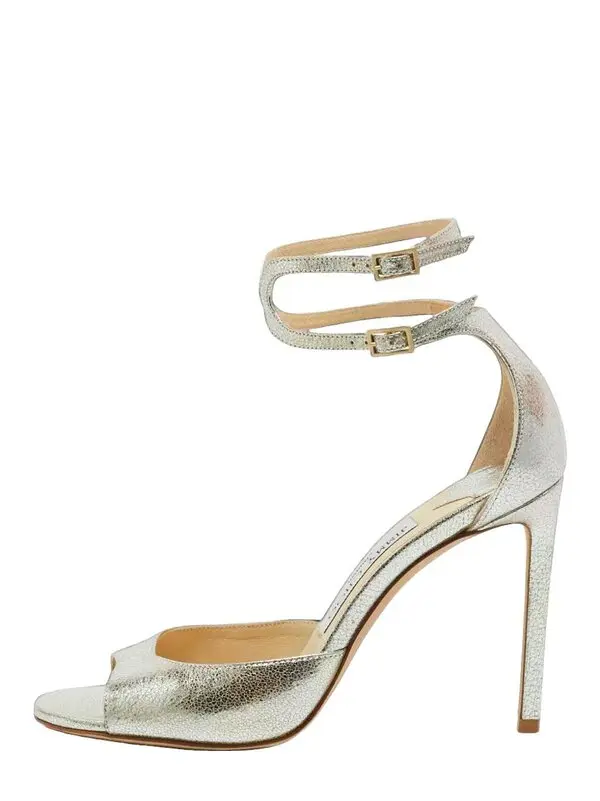 JIMMY CHOO Azia -tone Leather Ankle Strap Stiletto Sandals - Silver