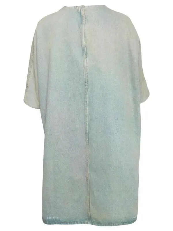 Prada Triangle Logo Washed Denim Shirt Dress - Blue