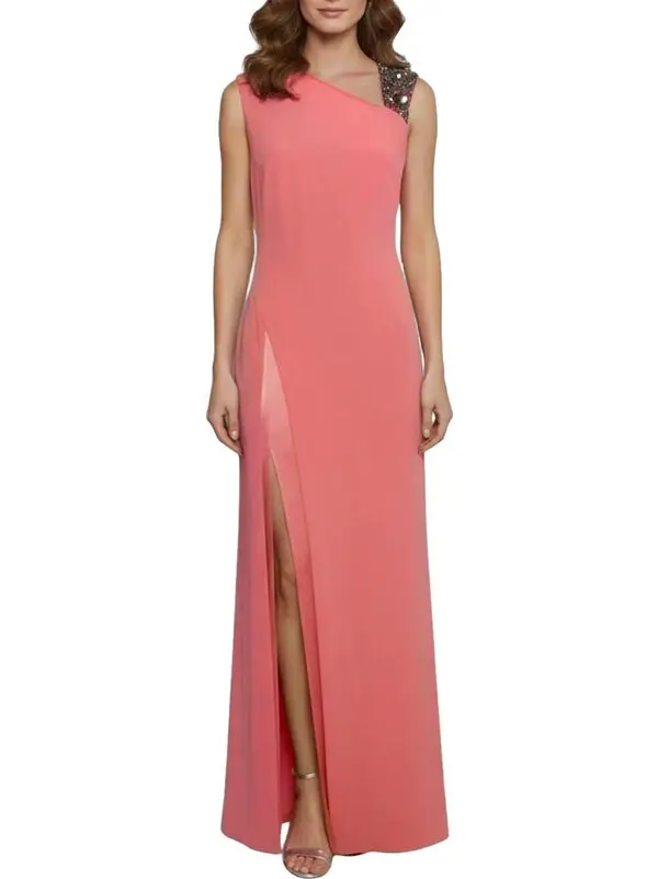 Escada Embellished Asymmetric Cocktail Maxi Dress - Pink