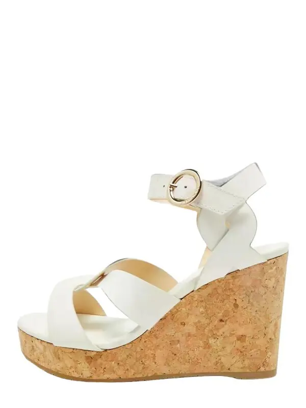 JIMMY CHOO Leather Platform Wedge Sandals - White
