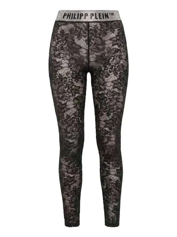 Philipp Plein Lace Legging Monogram Strass - Black