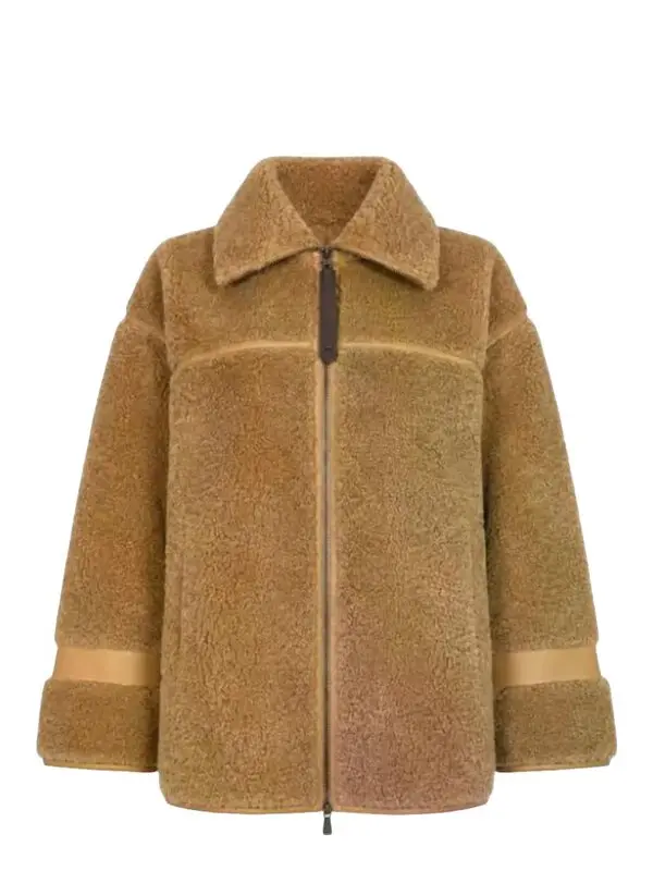 Pinko Shearling-effect Pea Coat With High Neck - Neutrals
