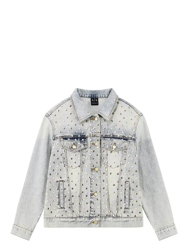 Armani Exchange Embellished Regular Fit Blouson Denim Jacket - Blue