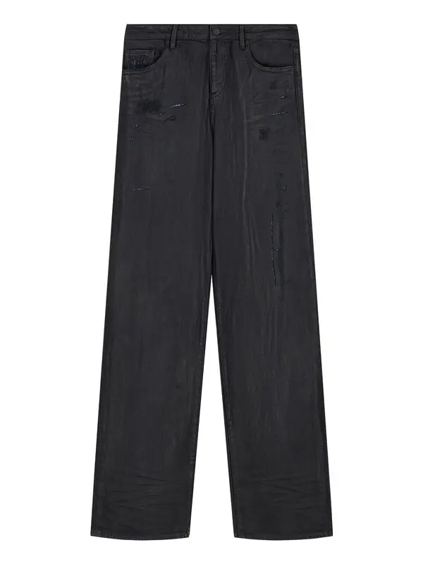 Armani Exchange Oversized Fit Coated Cotton Denim Jeans - Black