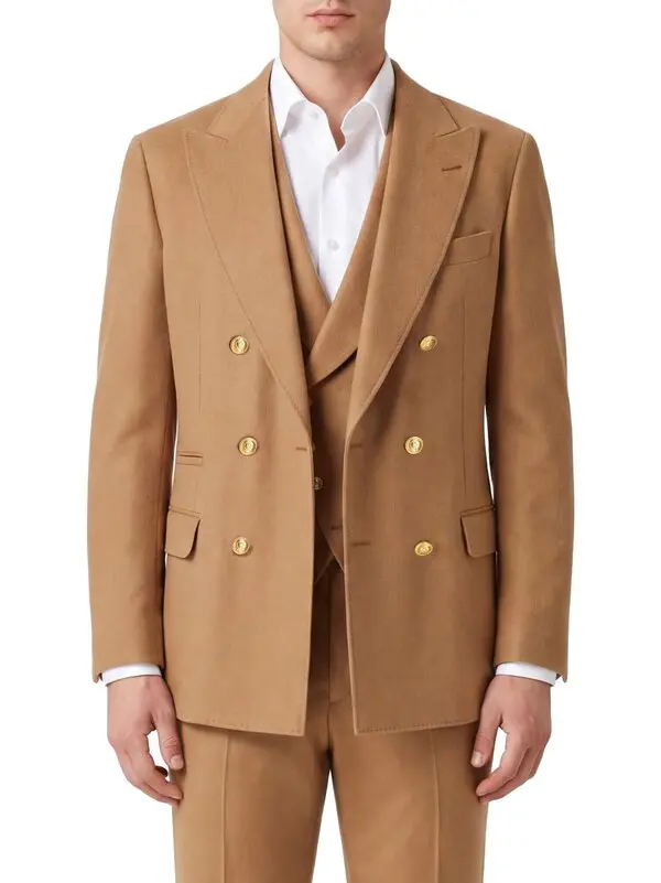 Brunello Cucinelli Double-breasted Camel Wool Blazer - Beige