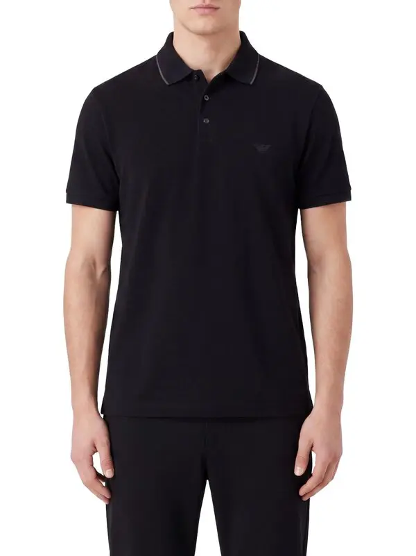 Emporio Armani Short-sleeved Cotton Polo Shirt With Eagle Logo - Black