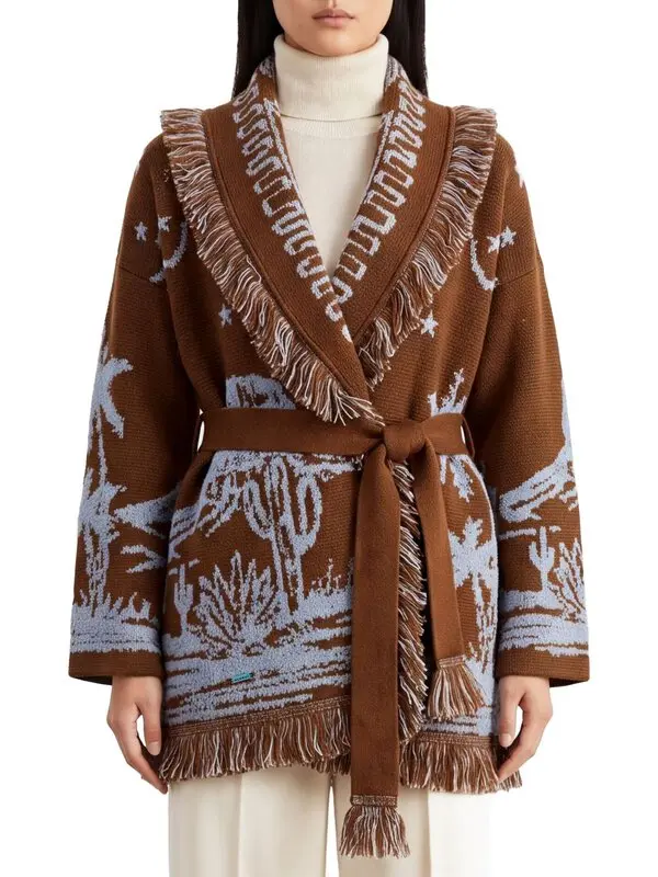 Alanui Jacquard Cashmere And Wool Cardigan With Fringes And Belt - Multicolor
