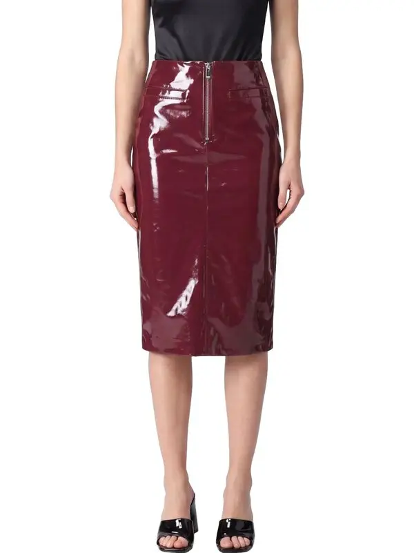 SELF-PORTRAIT High-waisted Patent-effect Cotton Midi Pencil Skirt - Violet