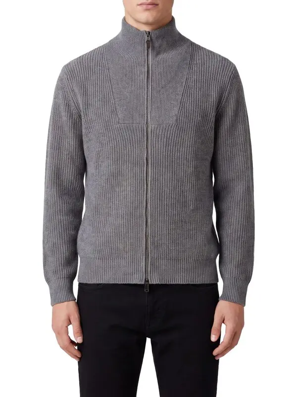 Canali Wool And Cashmere Turtleneck Zip Cardigan - Grey