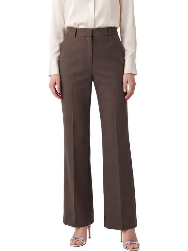 JOSEPH High-waisted Flared Tailored Trousers In Viscose And Cotton Blend - Brown