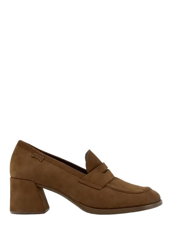 Camper Nubuck Loafers With Strap And Mid Heel - Brown
