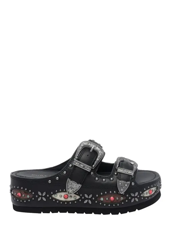 Kurt Geiger Studded And Embroidered Leather Wedge Sandals - Black