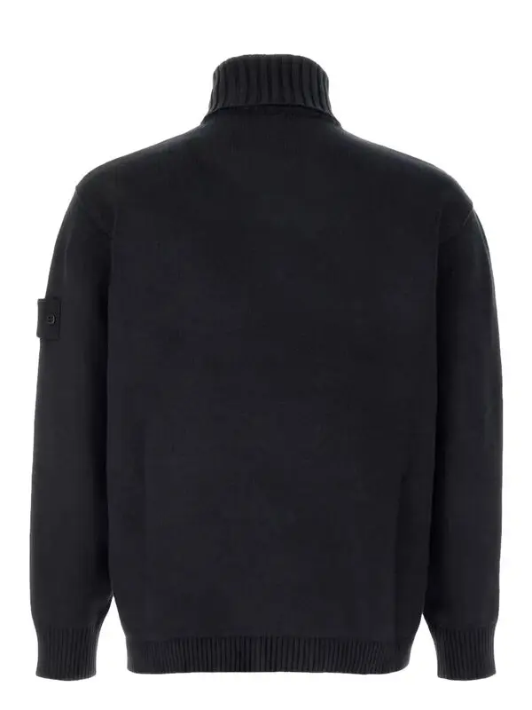 Stone Island Logo Patch Roll Neck Sweater - Blue