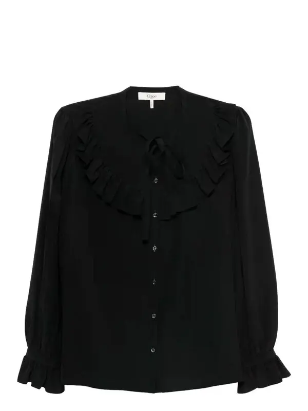 Chloé Ruffled Collar Button-up Blouse - Black