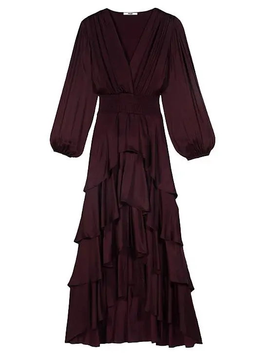 Maje Ruffled Tie-neck Woven Maxi Dress - Burgundy