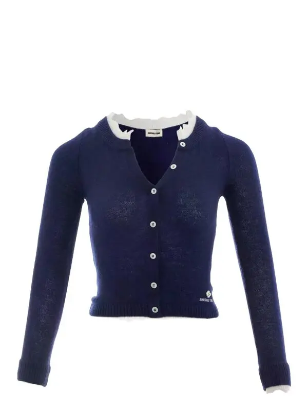 SHUSHU/TONG Navy Wool Contrast Trim Cardigan - Blue