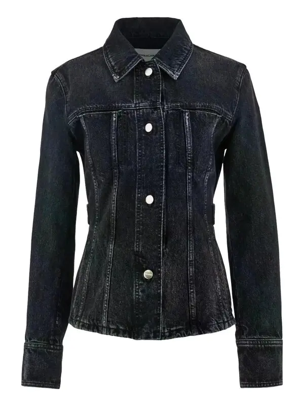 FERRAGAMO Fitted Denim Jacket With Logo Patch - Black