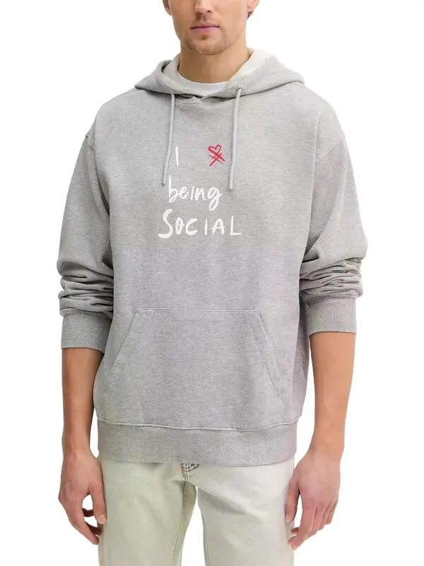 BENETTON Drawstring Hoodie With Graphic Detail - Grey