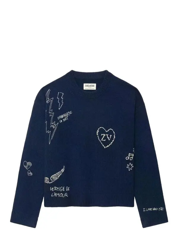 Zadig&Voltaire 100% Cashmere Jumper With All-over Embroidery - Blue