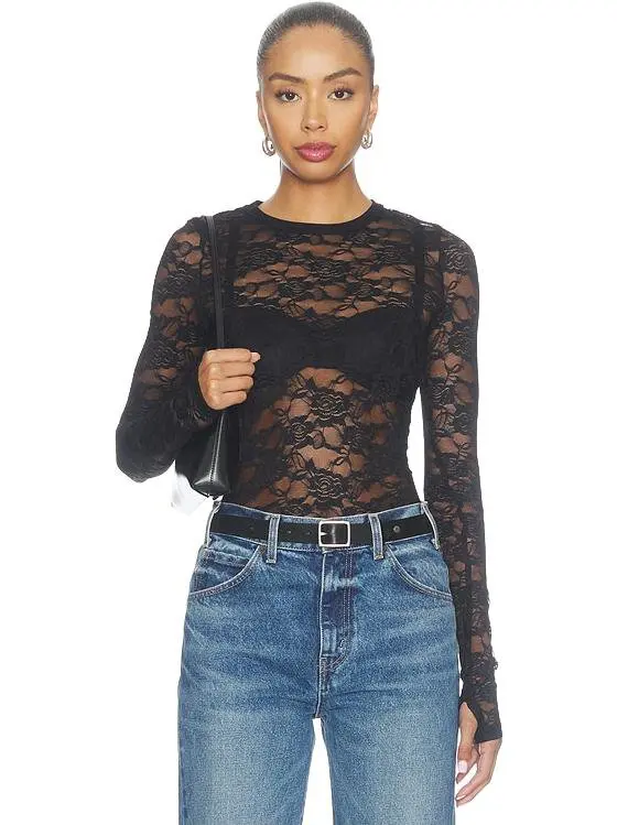 Michael Lauren Vero Lace Long Sleeve Top - Black